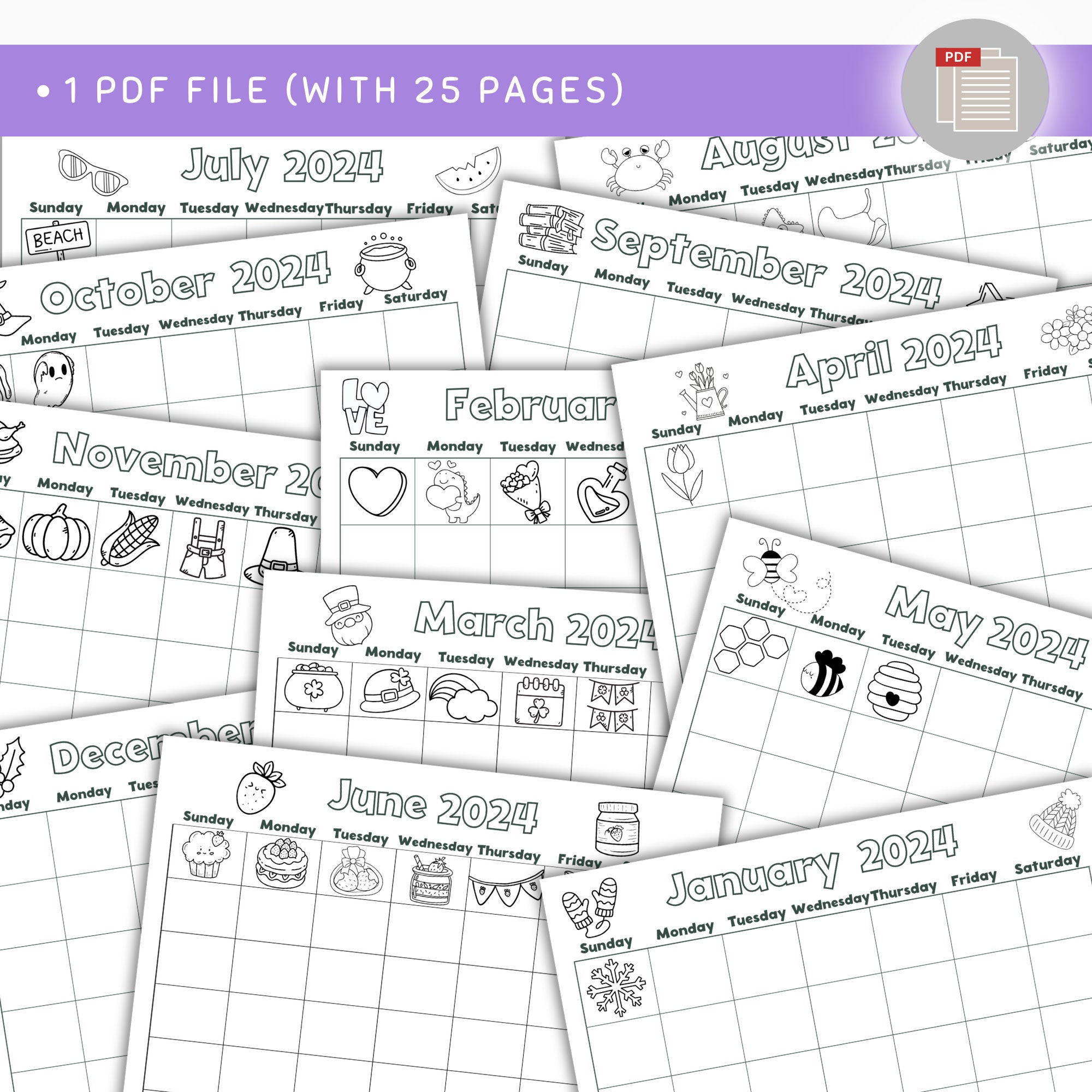 Printable 2024 Traceable Calendar for Kids - Printable Coloring Monthly ...