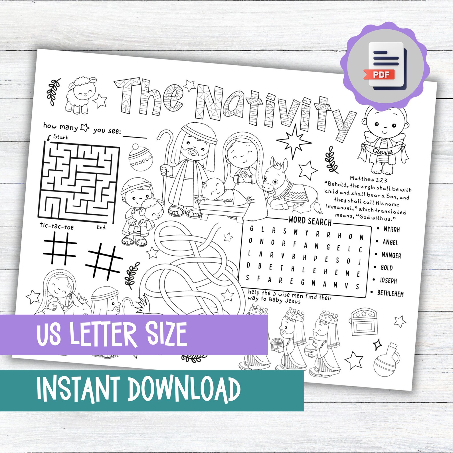 The Nativity Activity Placemat, Christmas Story Bible Story Kids ...