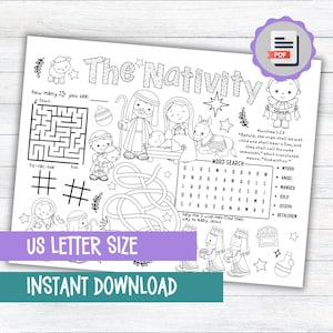 The Nativity Activity Placemat, Christmas Story Bible Story Kids ...