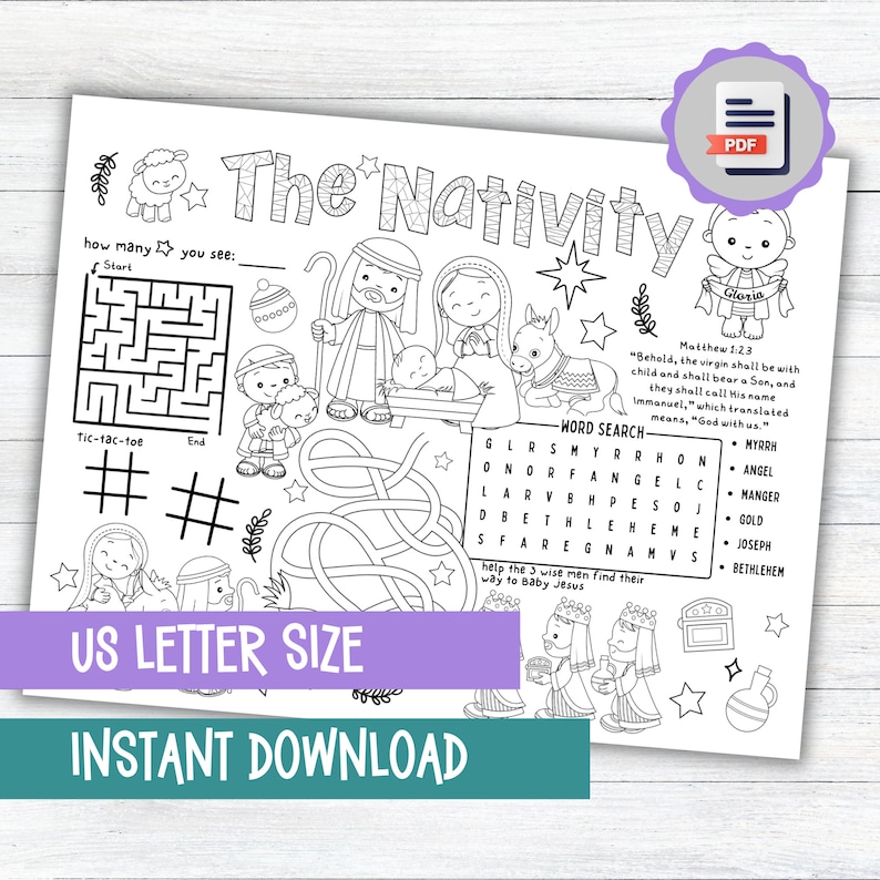 The Nativity Activity Placemat, Christmas Story Bible Story Kids ...
