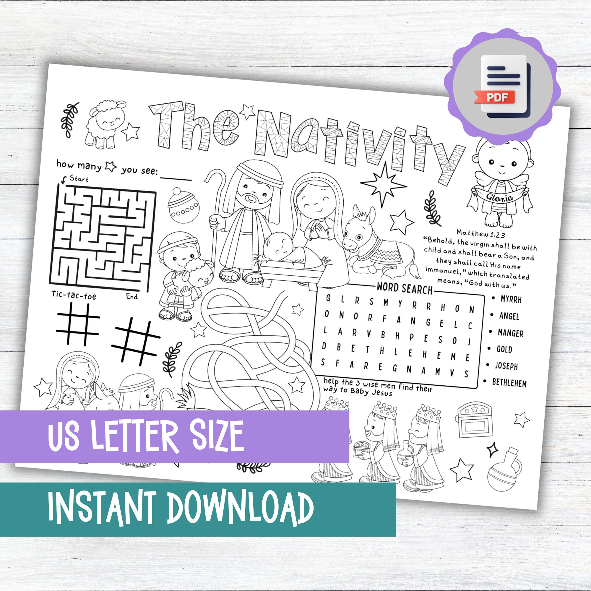 The Nativity Activity Placemat, Christmas Story Bible Story Kids ...