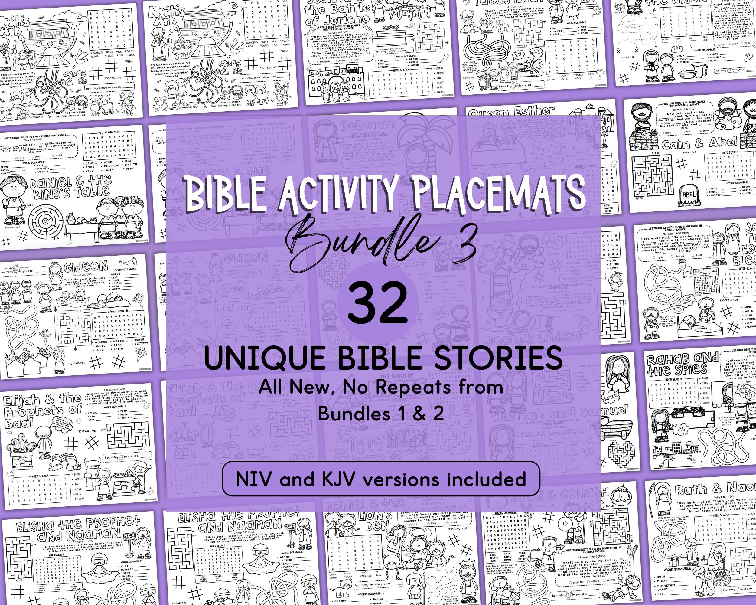 Bible Activity Placemats Bundle 3 | 32 Unique Bible Stories — All New ...