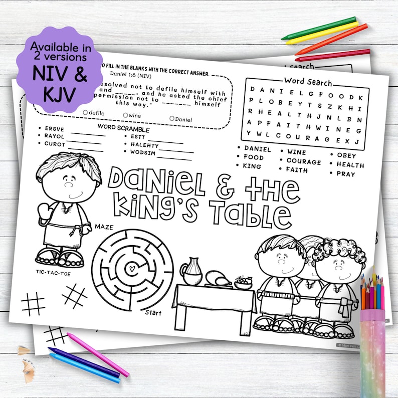 Daniel and the King's Table Activity Placemat, Bible Story Coloring ...