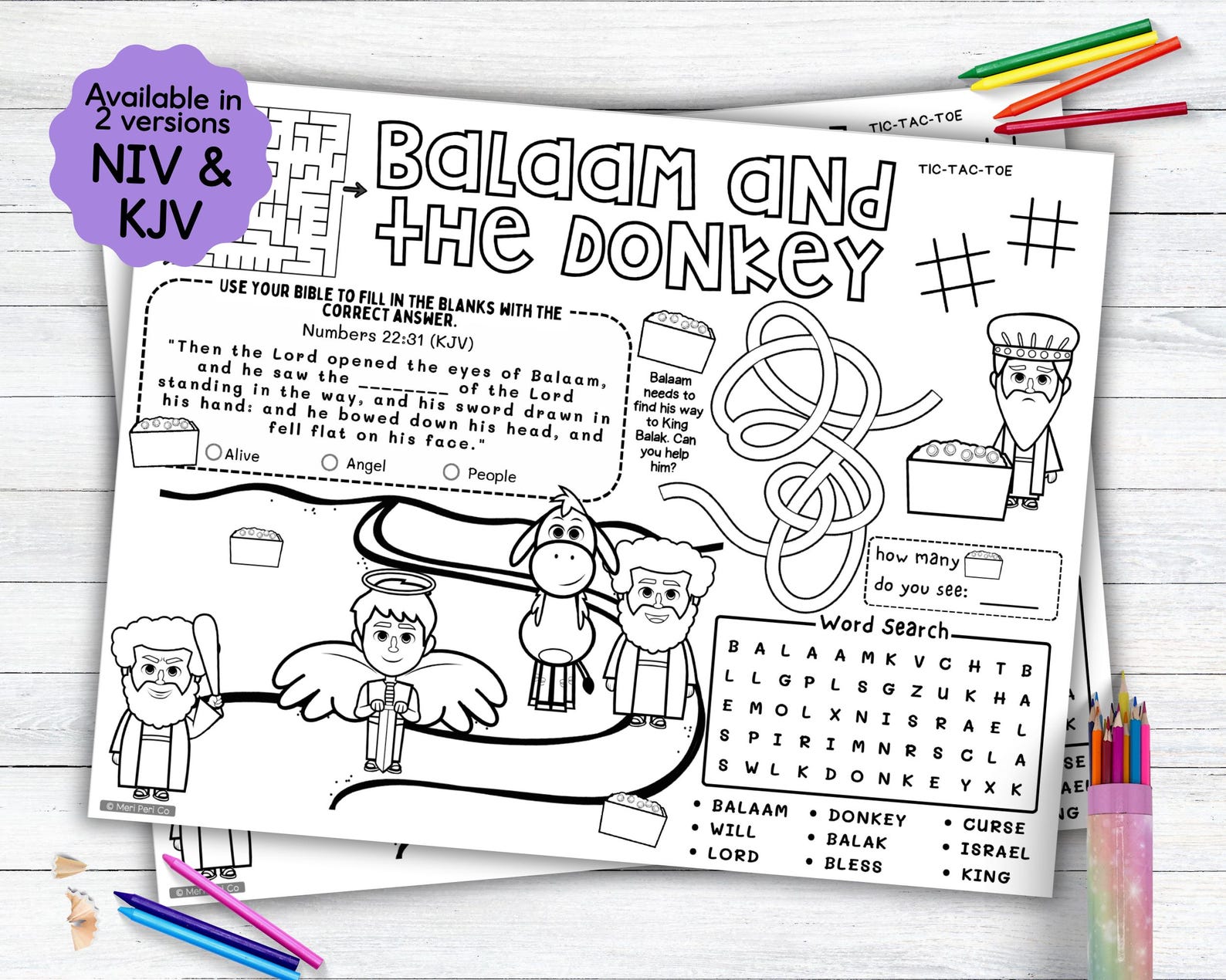 Balaam and the Donkey Activity Placemat, Old Testament Bible Coloring ...