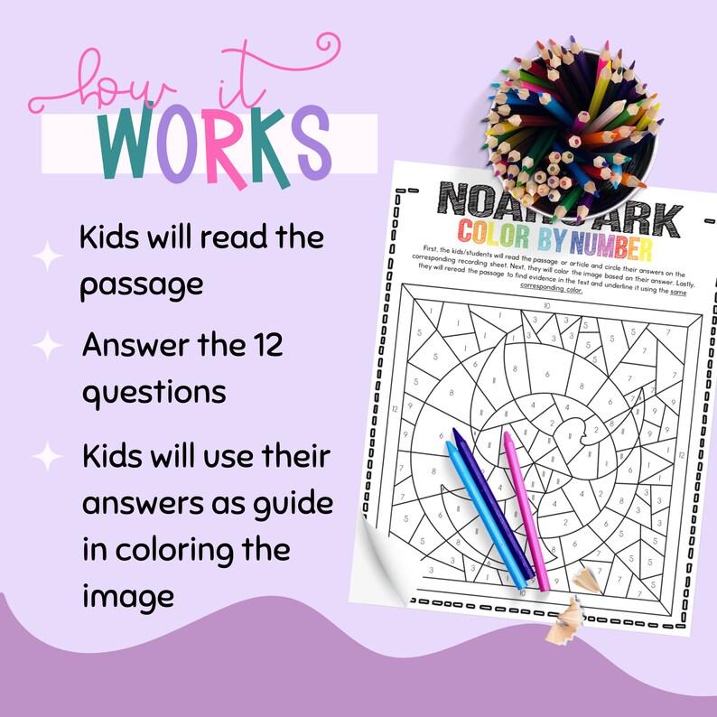 Noah's Ark Color by Number Activity Fun Kids' Educational Kit Bible ...