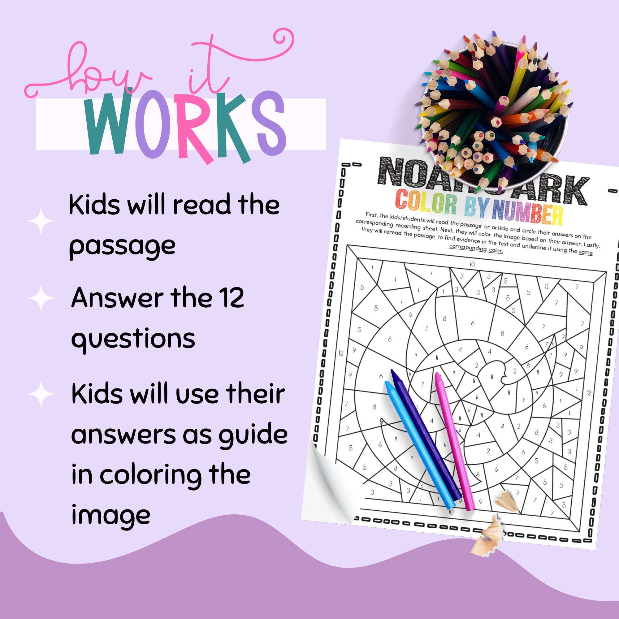 Noah's Ark Color by Number Activity Fun Kids' Educational Kit Bible ...