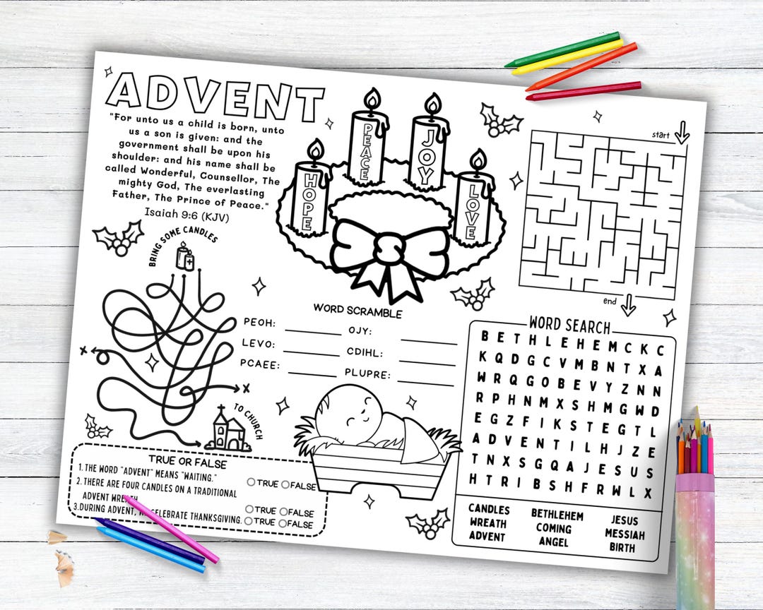 Advent Activity Placemat, Advent Coloring Placemat for Christian ...