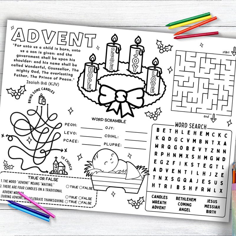 Advent Placemat Worksheet - Etsy
