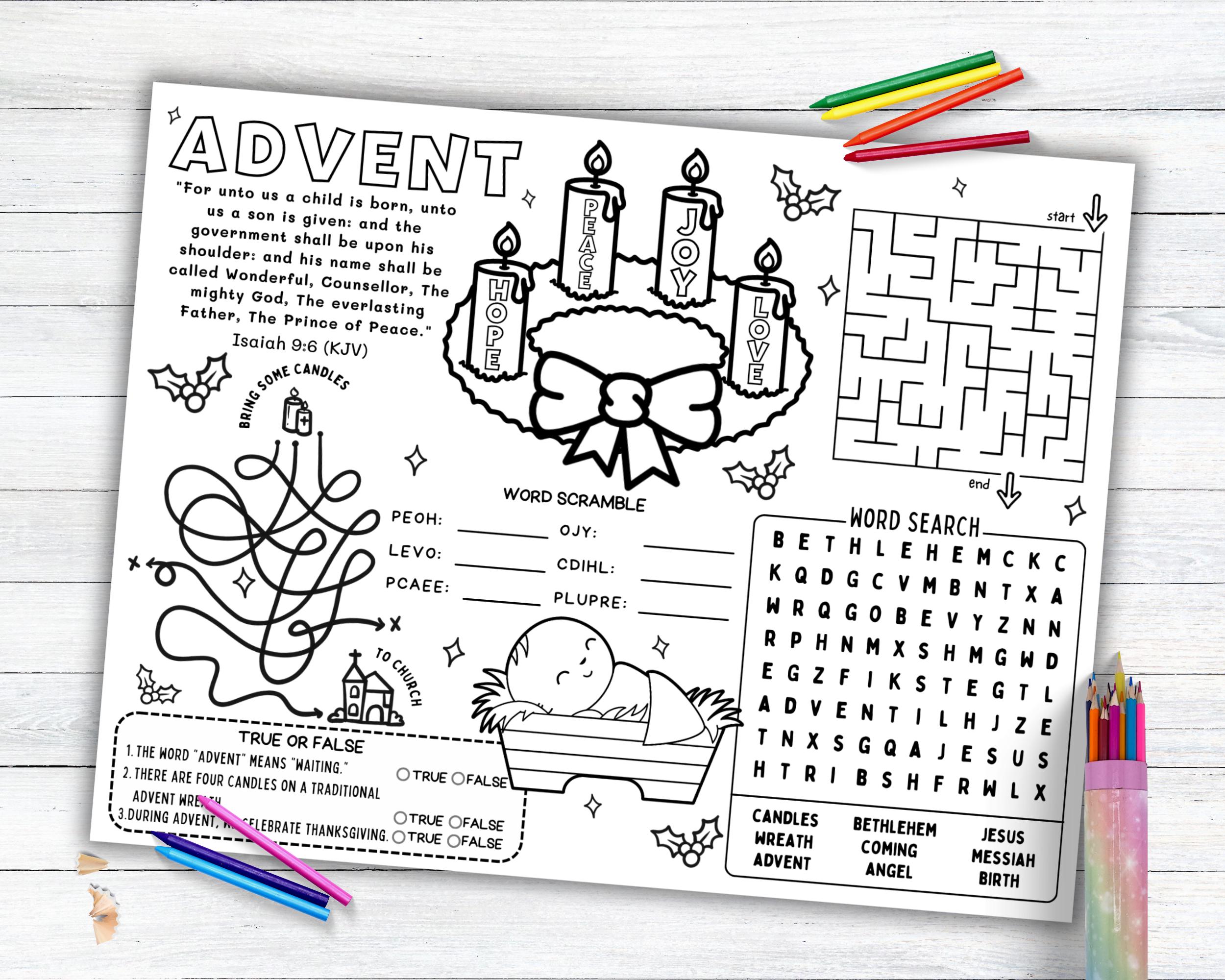 Advent Activity Placemat, Advent Coloring Placemat for Christian ...