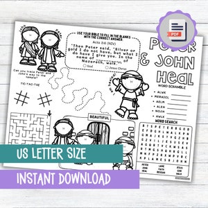 Peter and John Heal Activity Placemat, Jesus Bible Story Coloring ...