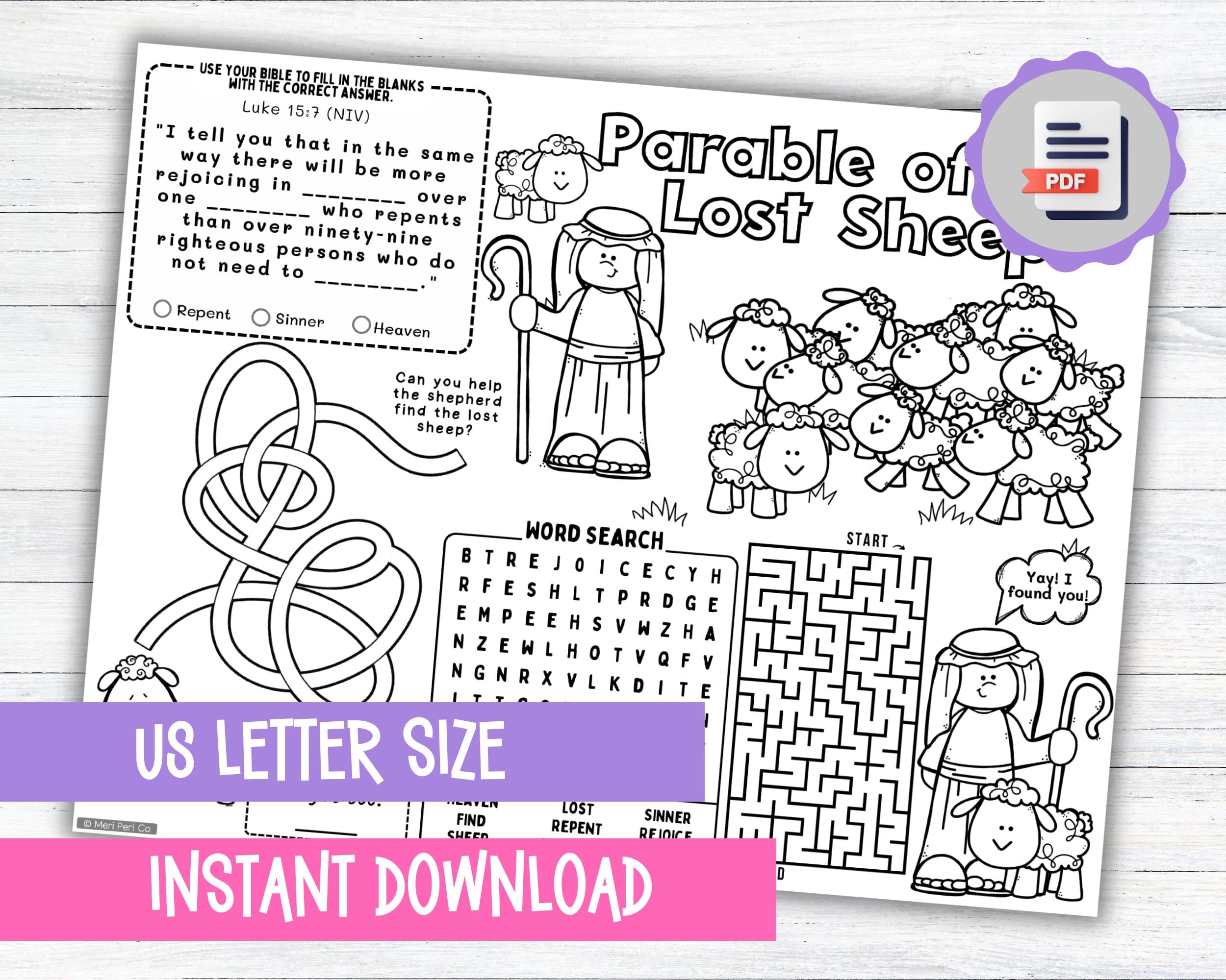 Parable of the Lost Sheep Activity Placemat, Jesus Bible Story Coloring ...