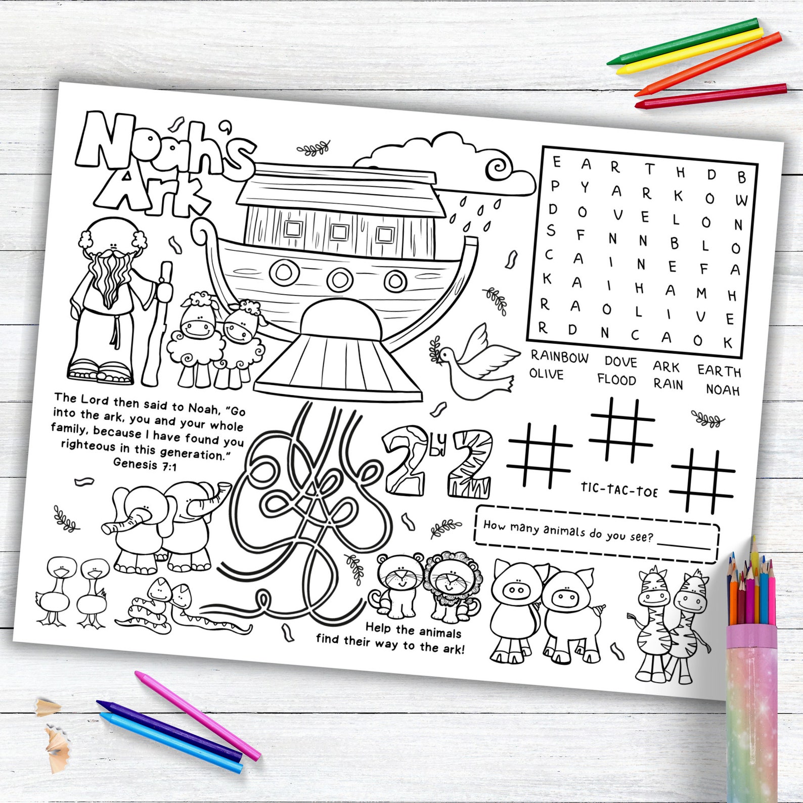 Noah's Ark Activity Placemat, Bible Story Coloring Placemat as Kids ...
