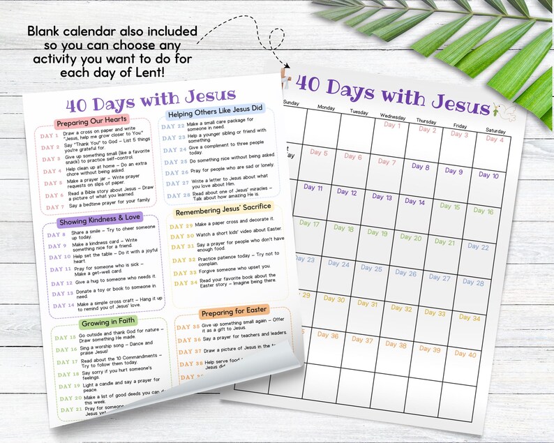 40 Days With Jesus Lenten Calendar, Lent Activities for Christian Kids ...