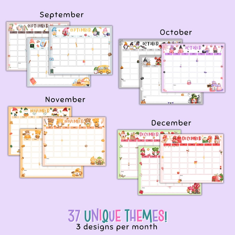 UNDATED Gnome Calendar Bundle, EDITABLE/FILLABLE Gnome Themed Monthly ...