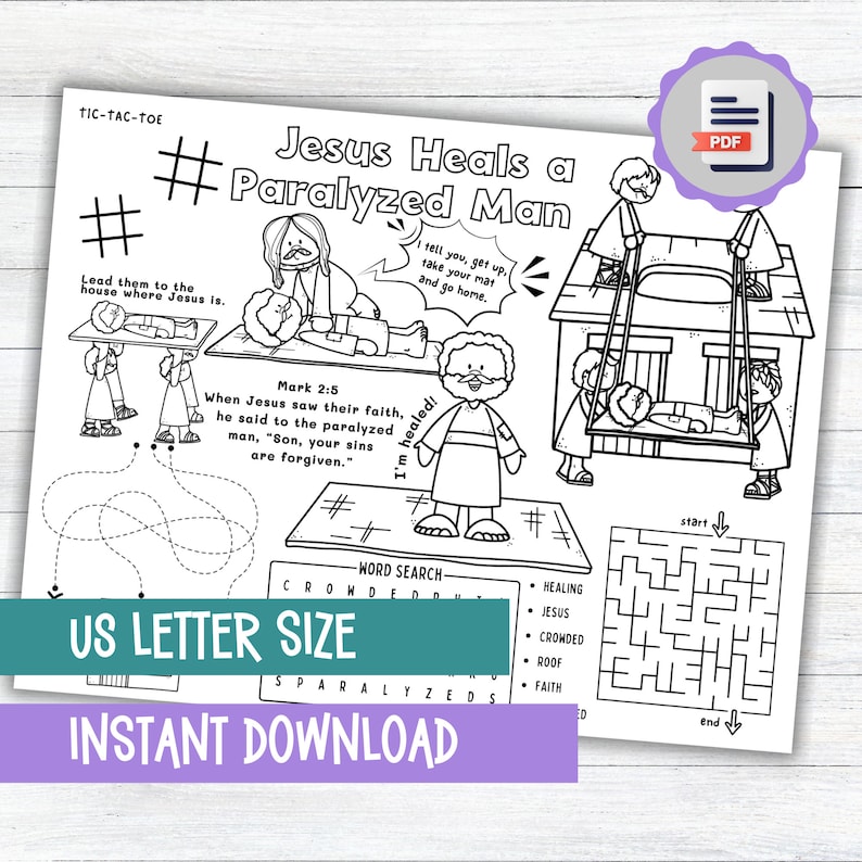 Jesus Heals a Paralyzed Man Activity Placemat, Jesus Bible Story ...