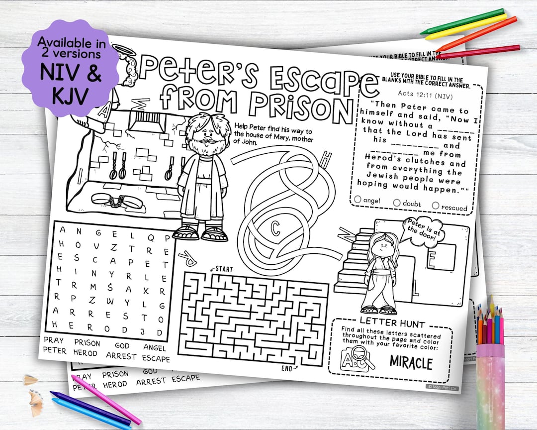 Peter's Miraculous Escape From Prison Activity Placemat, New Testament ...