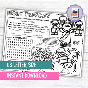 Holy Tuesday Activity Placemat, Holy Week, Lenten Season Coloring ...