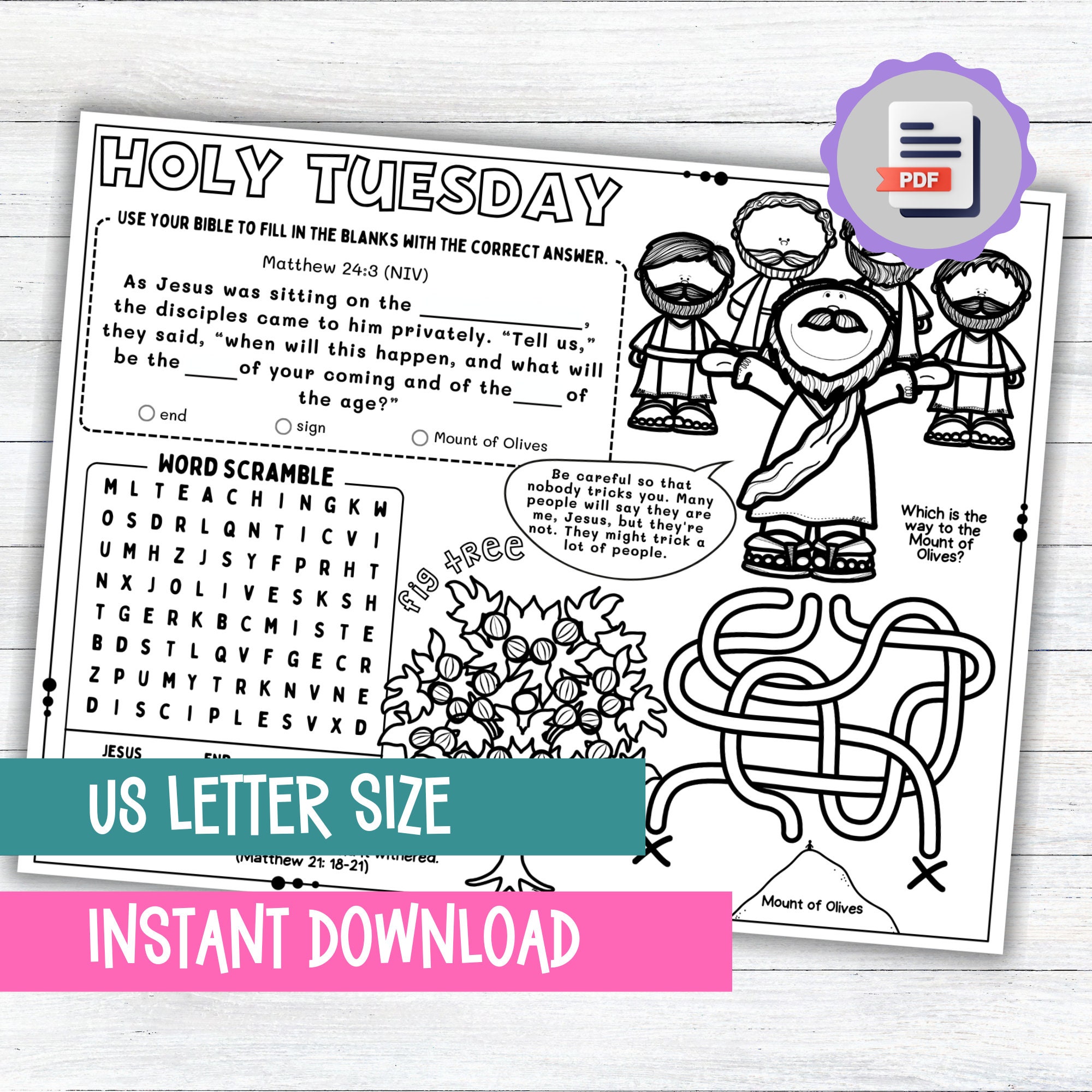 Holy Tuesday Activity Placemat, Holy Week, Lenten Season Coloring ...
