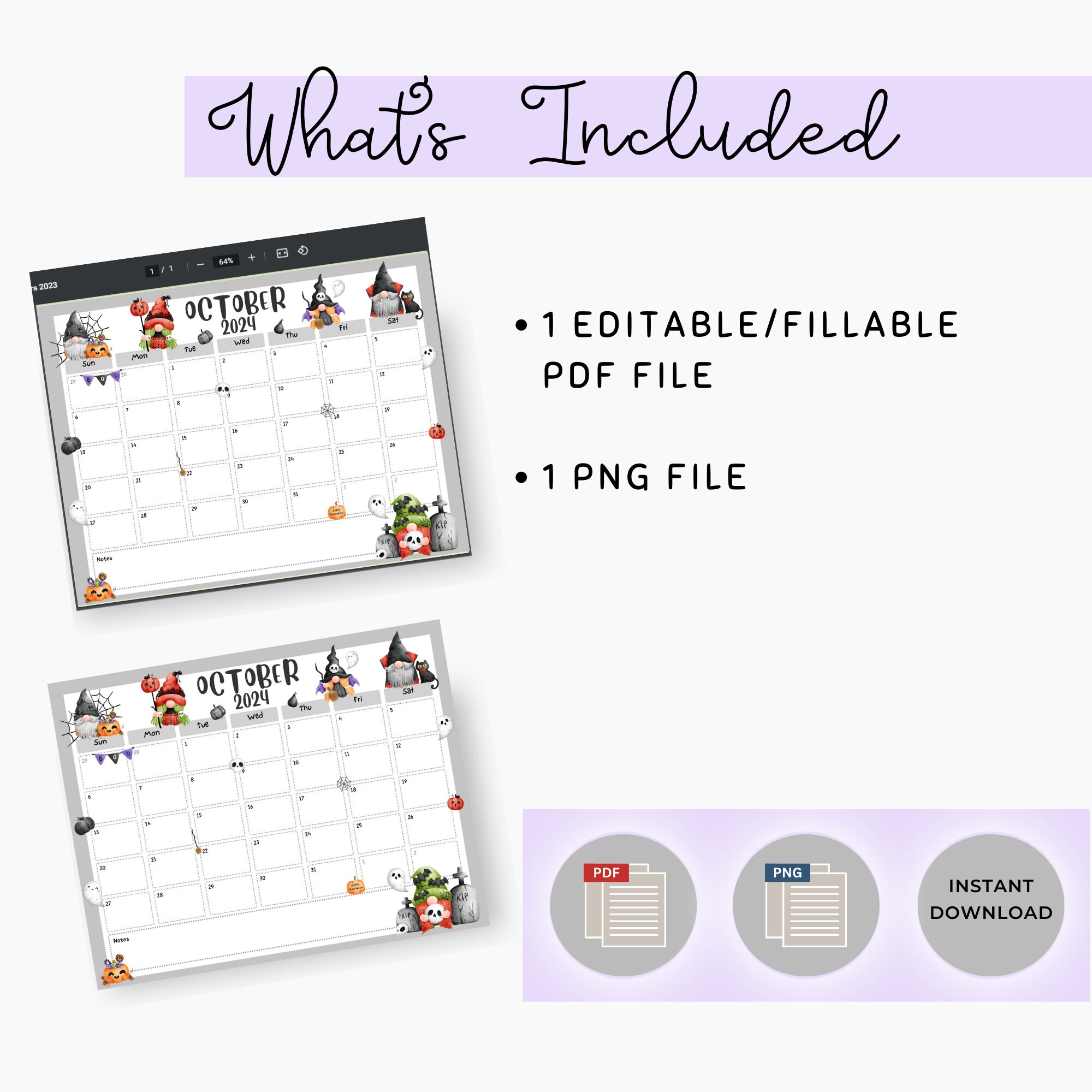 October 2024 Halloween Gnome Calendar, EDITABLE/FILLABLE Halloween ...