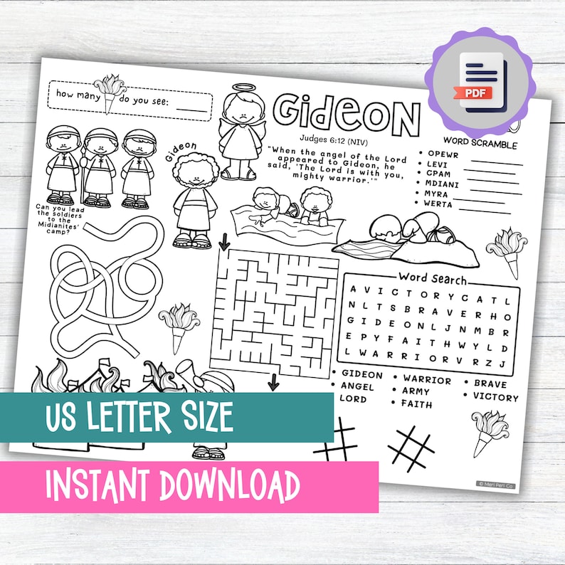 Gideon Activity Placemat, Bible Story Coloring Placemat as Kids ...