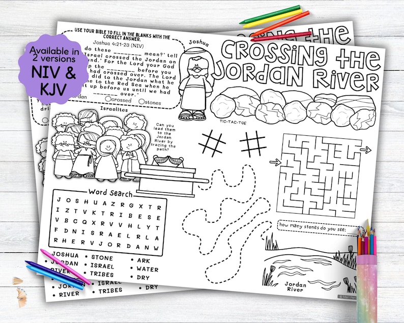 Crossing the Jordan River Activity Placemat, Joshua Bible Story ...