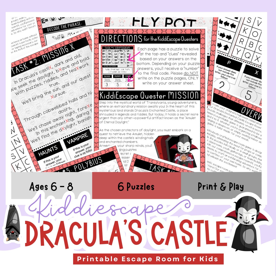 Halloween Escape Room, Dracula's Castle Printable Escape Room for Kids ...