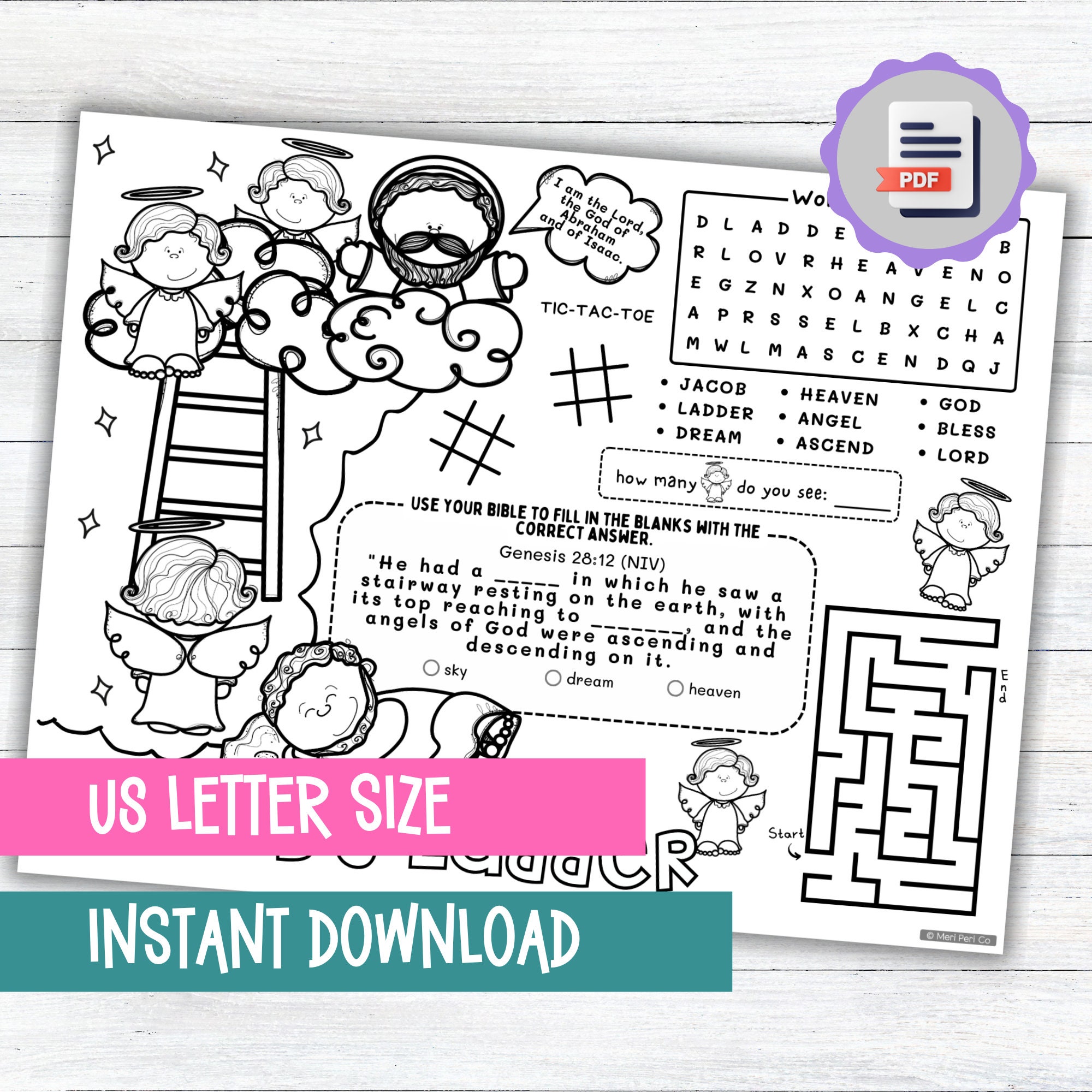Jacob's Ladder Activity Placemat, Jacob's Dream Bible Story Coloring ...