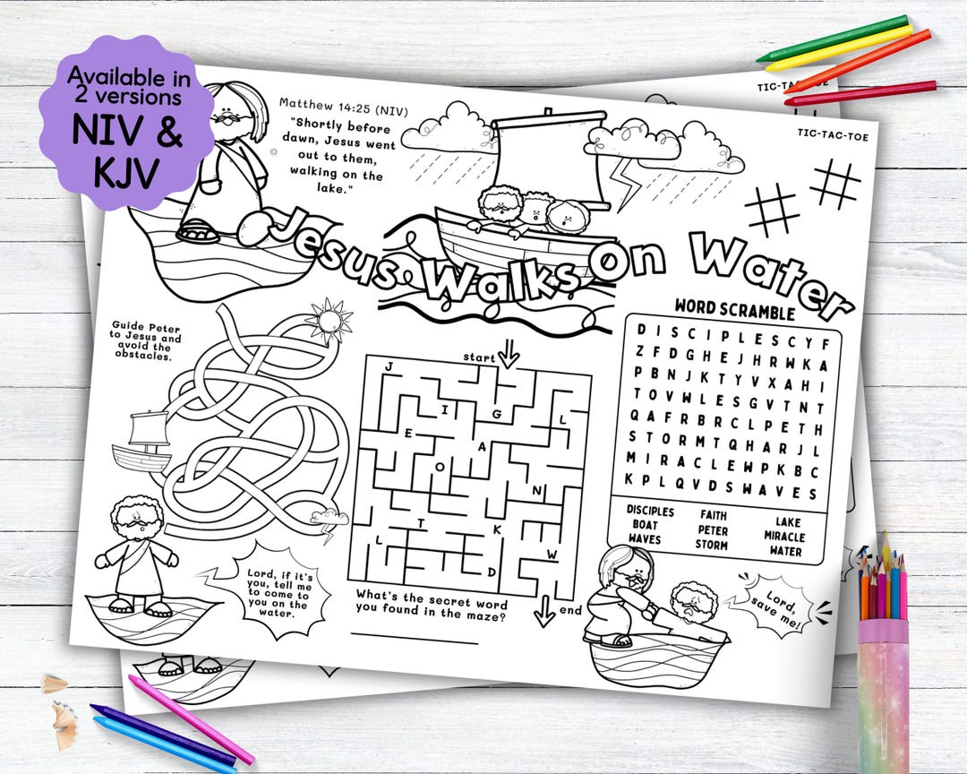 Jesus Walks on Water Activity Placemat, Life of Jesus Bible Story ...