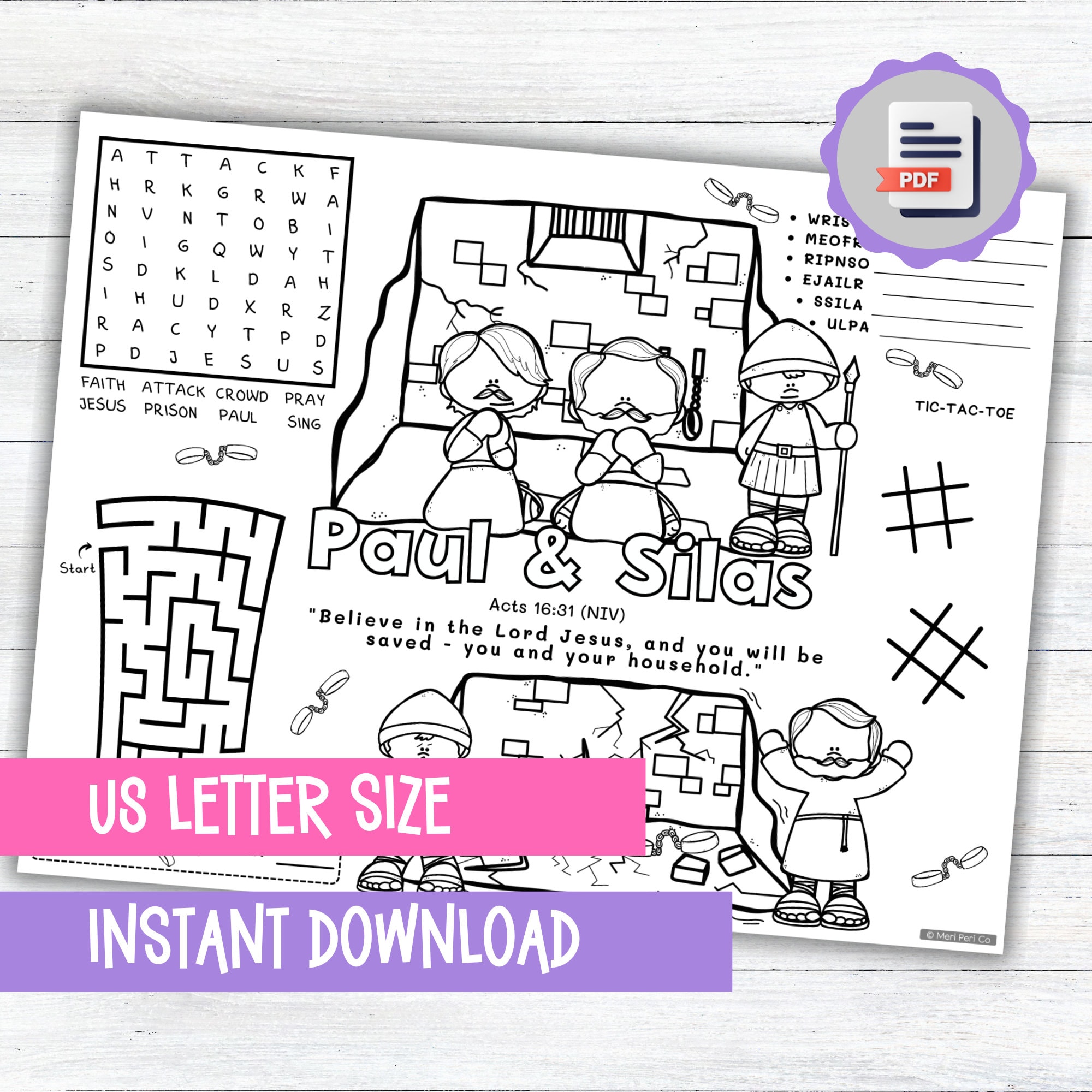 Paul and Silas Activity Placemat, Bible Story Coloring Placemat as ...