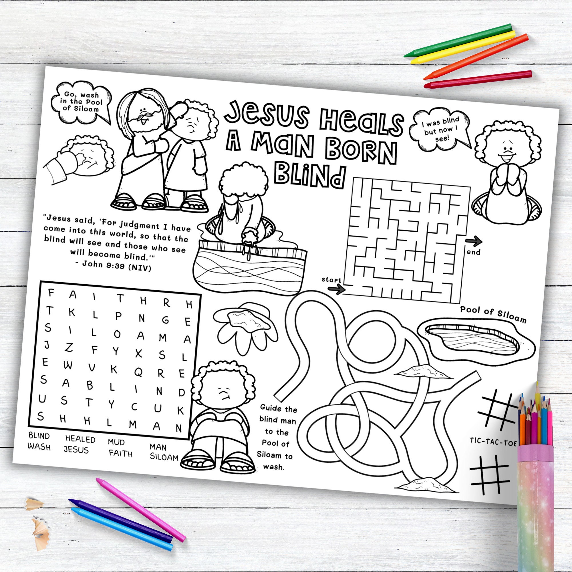 Jesus Heals a Man Born Blind Activity Placemat, Jesus Bible Story ...