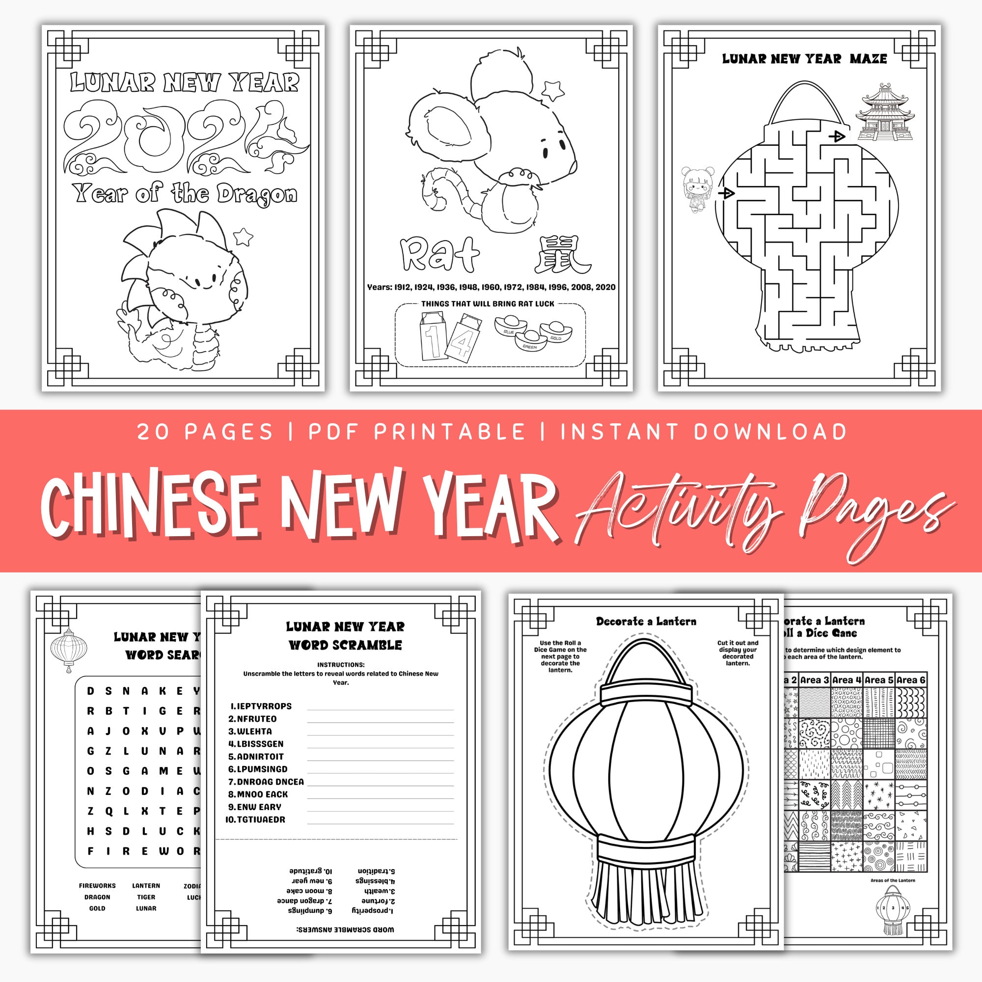 Chinese New Year Coloring Activity Pages Lunar New Year Kids Activity ...