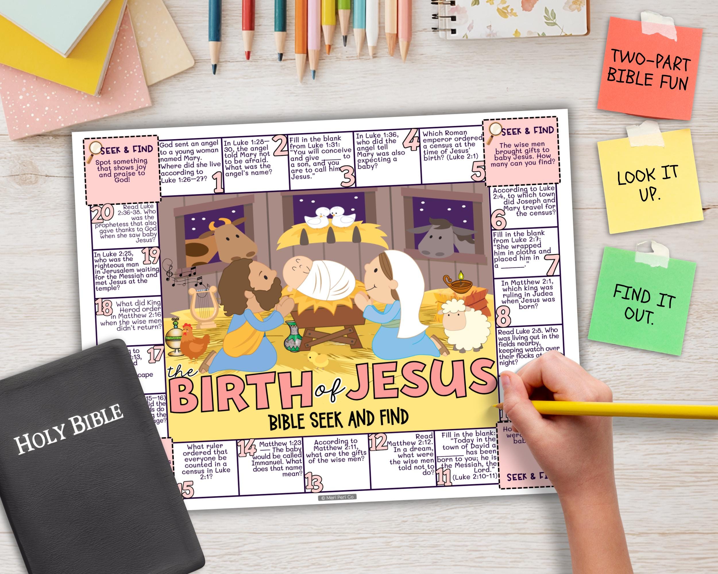 Birth of Jesus Bible Seek and Find, Nativity Scavenger Hunt Christmas ...
