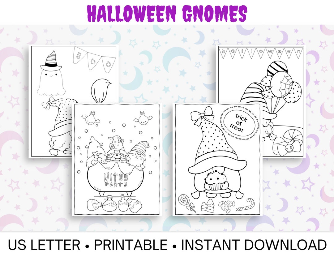 Halloween Gnome Coloring Pages - 7 Printable Halloween Gnomes Coloring ...