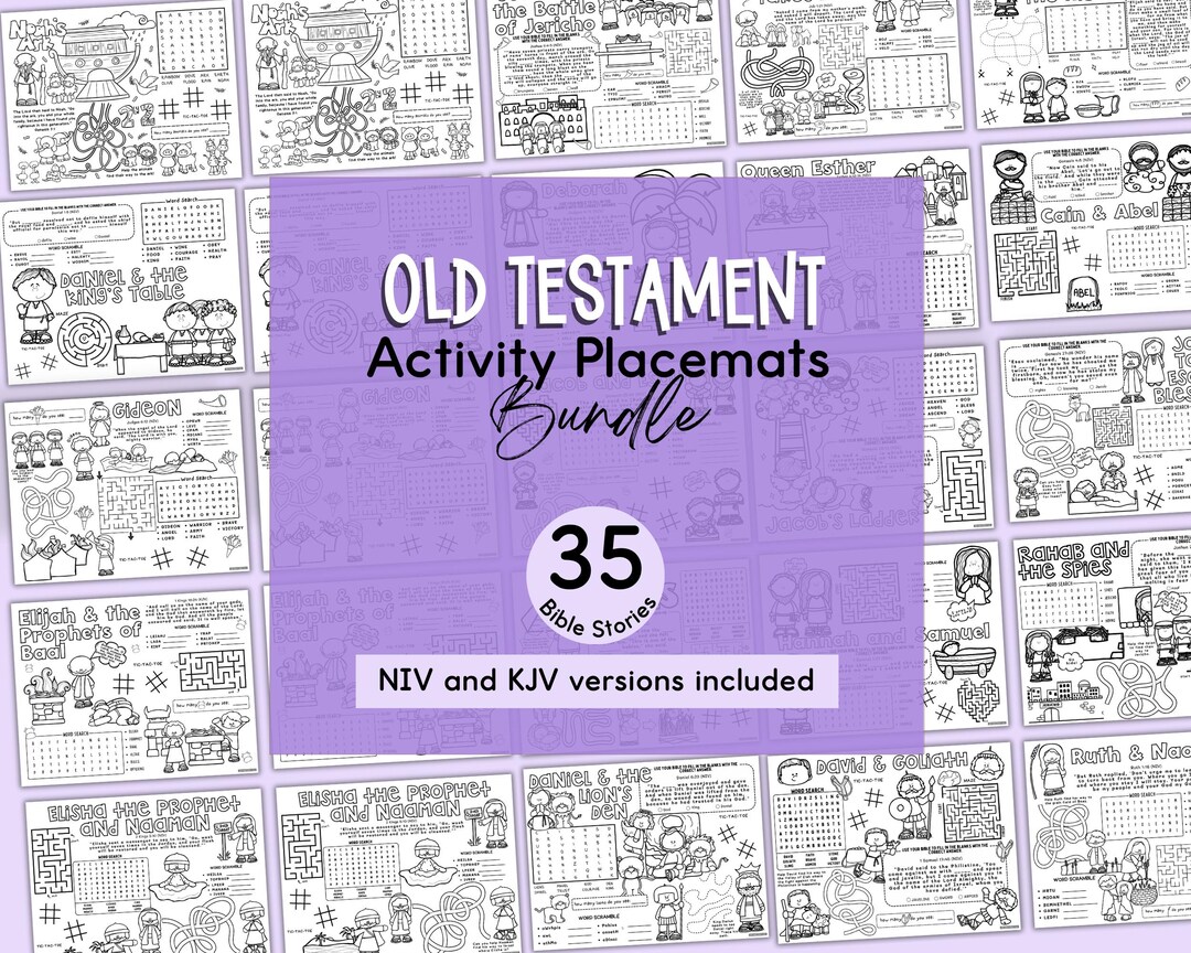 OLD TESTAMENT Bundle Activity Placemat, Bible Stories Coloring Placemat ...