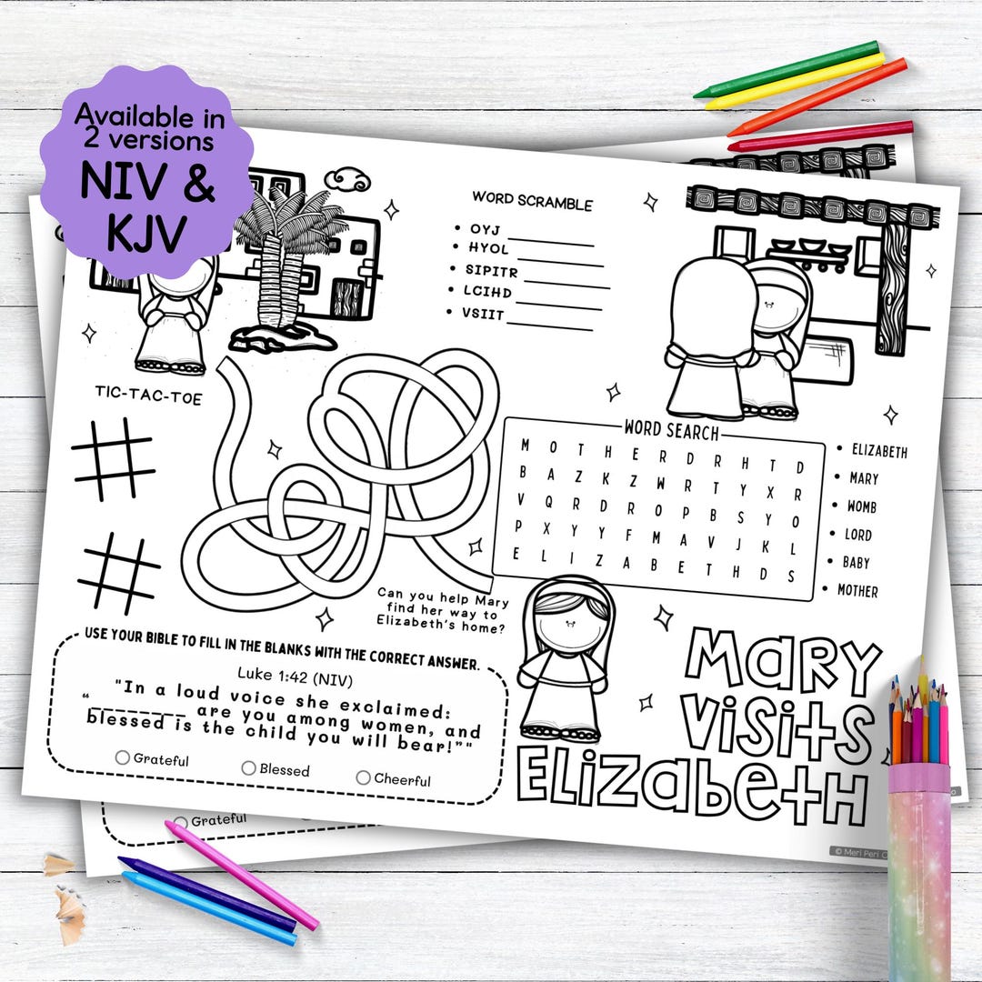 Mary Visits Elizabeth Activity Placemat, Nativity Christmas Story ...