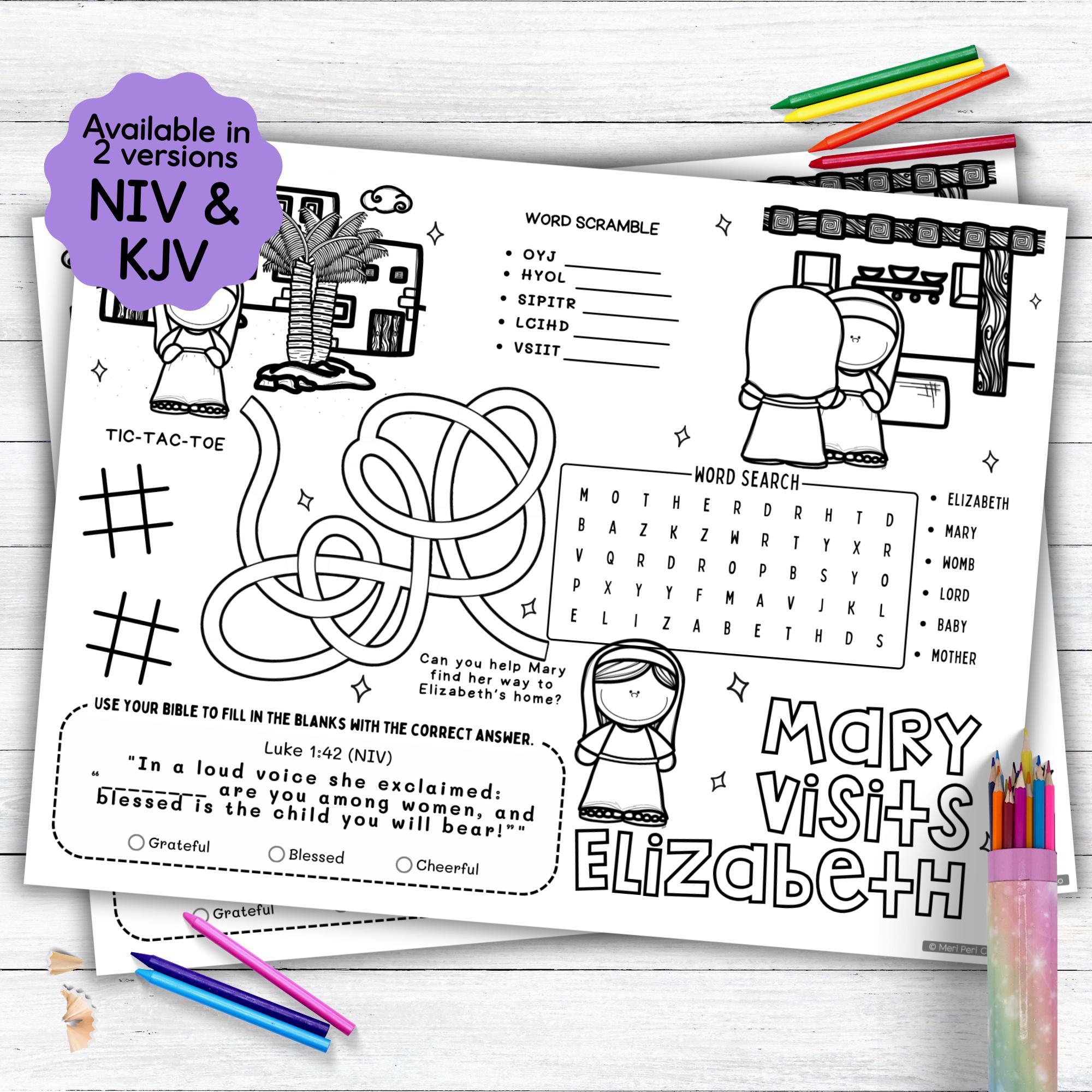 Mary Visits Elizabeth Activity Placemat, Nativity Christmas Story ...