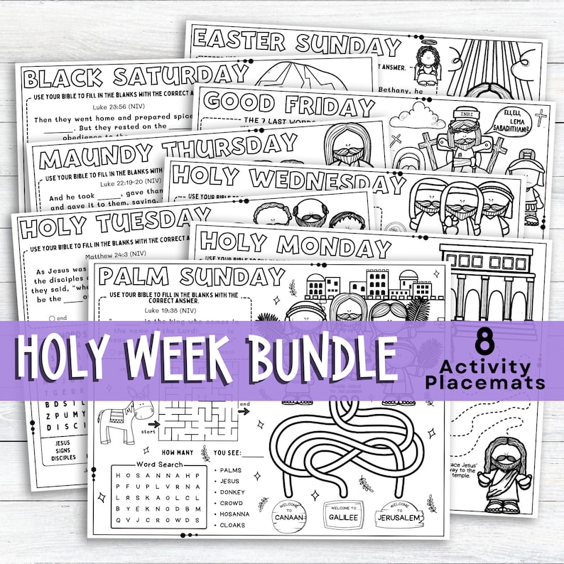 Easter Story Activity Placemats, Holy Week Bundle, Lenten Season ...