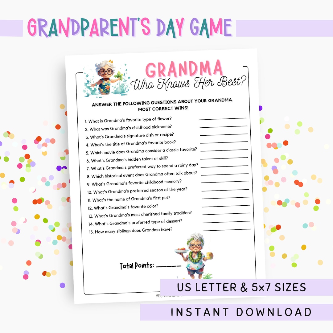 Who Knows Grandma Best? Printable Game - Grandparent's Day Game ...