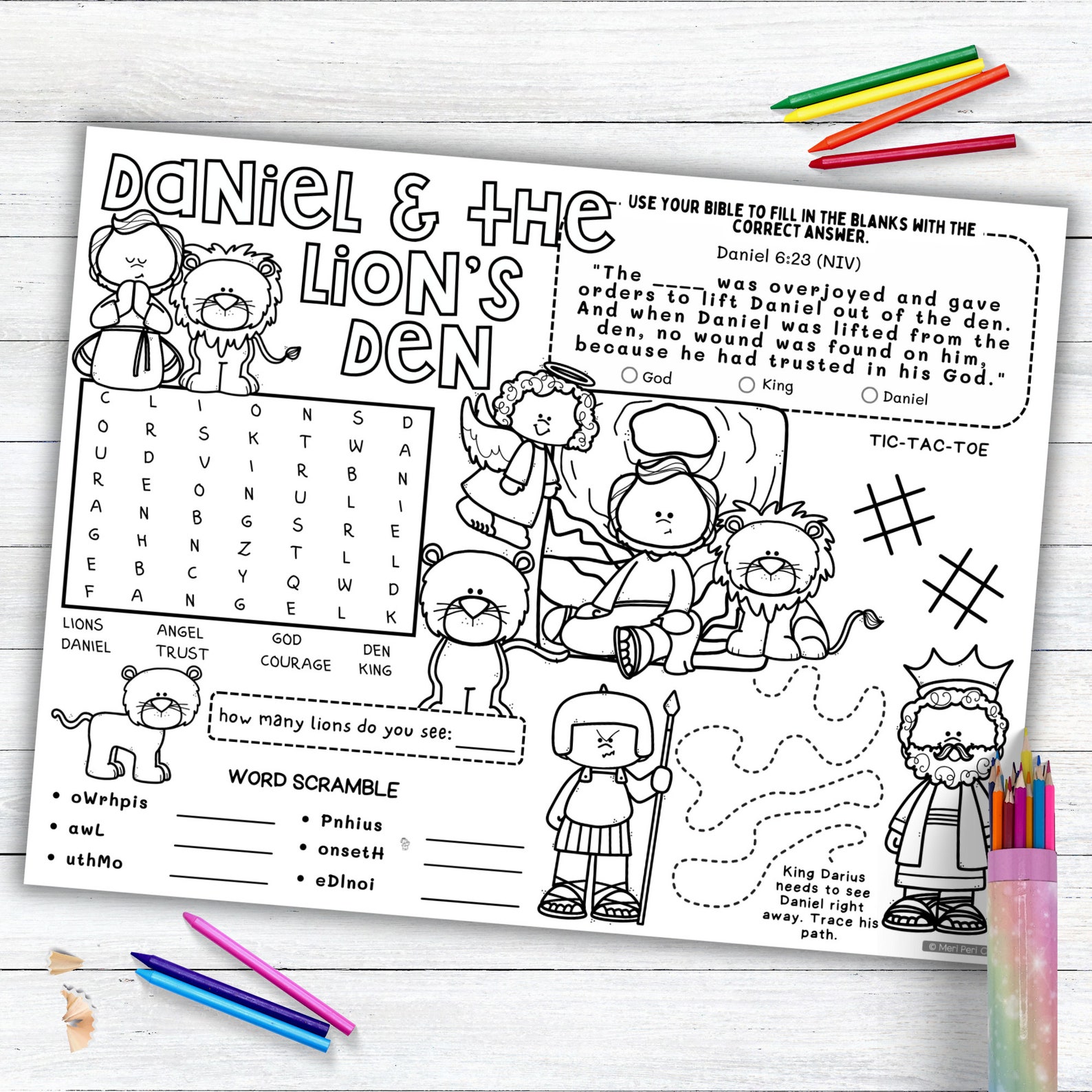 Daniel and the Lions' Den Activity Placemat, Bible Story Coloring ...