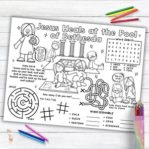 Jesus Heals at the Pool of Bethesda Activity Placemat, Bible Story ...