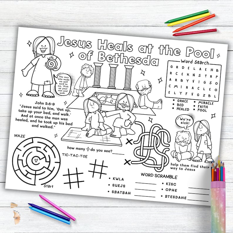 Jesus Heals at the Pool of Bethesda Activity Placemat, Bible Story ...