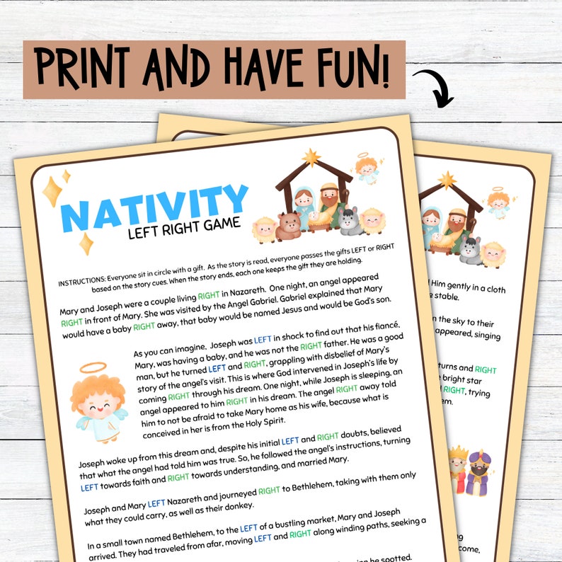The Nativity Left Right Game, Christmas Left Right, Christmas Party and ...
