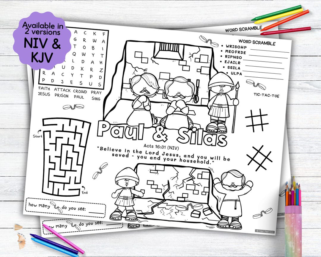 Paul and Silas Activity Placemat, Bible Story Coloring Placemat as ...