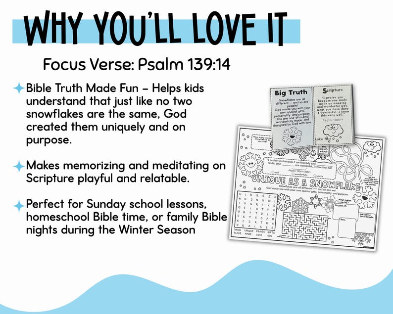 Snowflake Themed Bible Activity Set for Winter, Sunday School and ...
