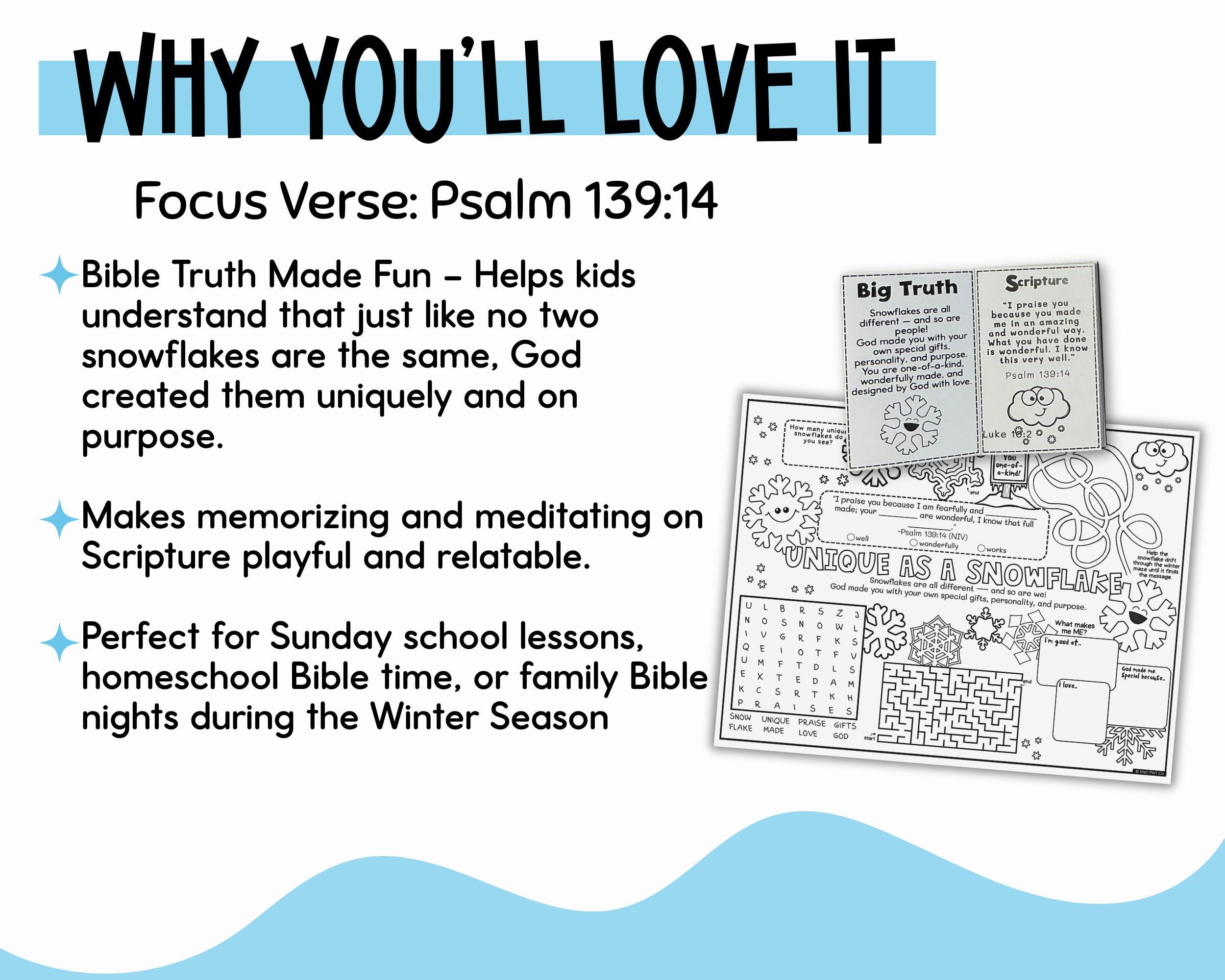 Snowflake Themed Bible Activity Set for Winter, Sunday School and ...