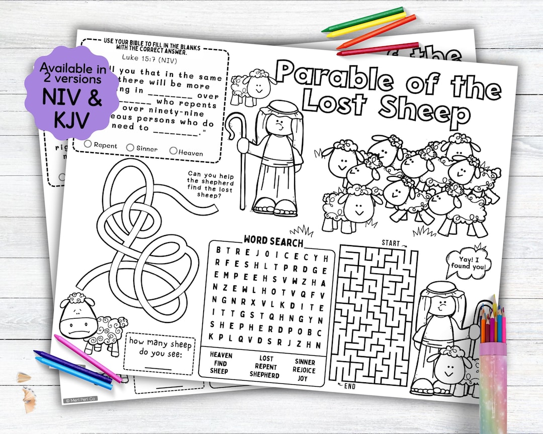 Parable of the Lost Sheep Activity Placemat, Jesus Bible Story Coloring ...