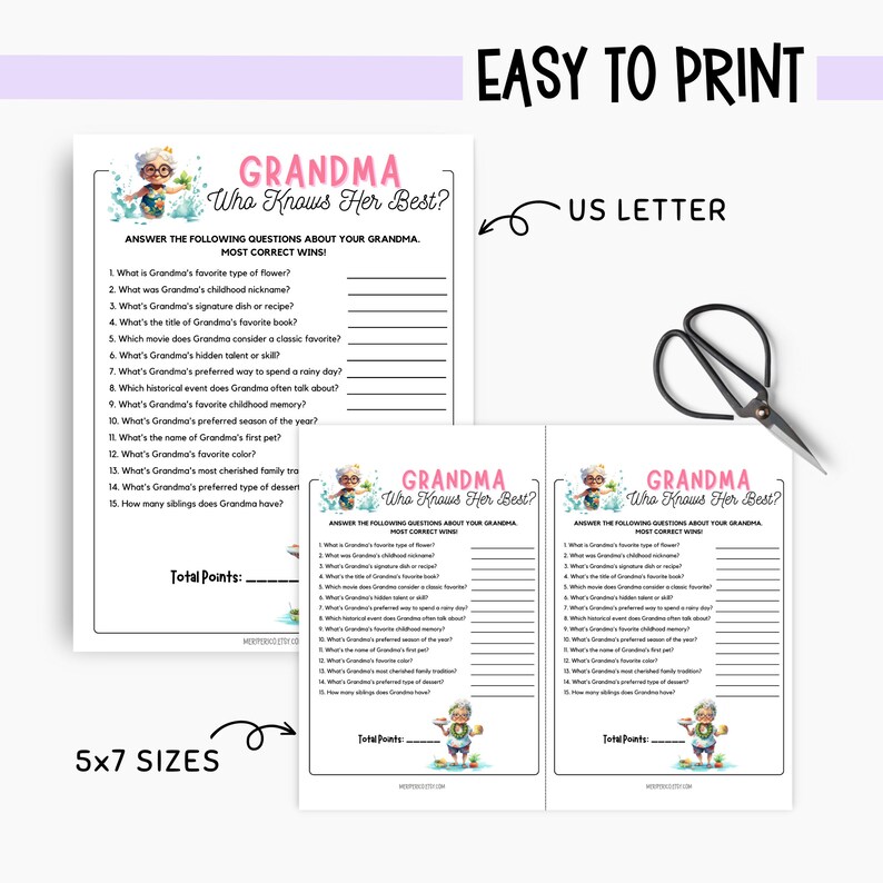 Who Knows Grandma Best? Printable Game - Grandparent's Day Game ...