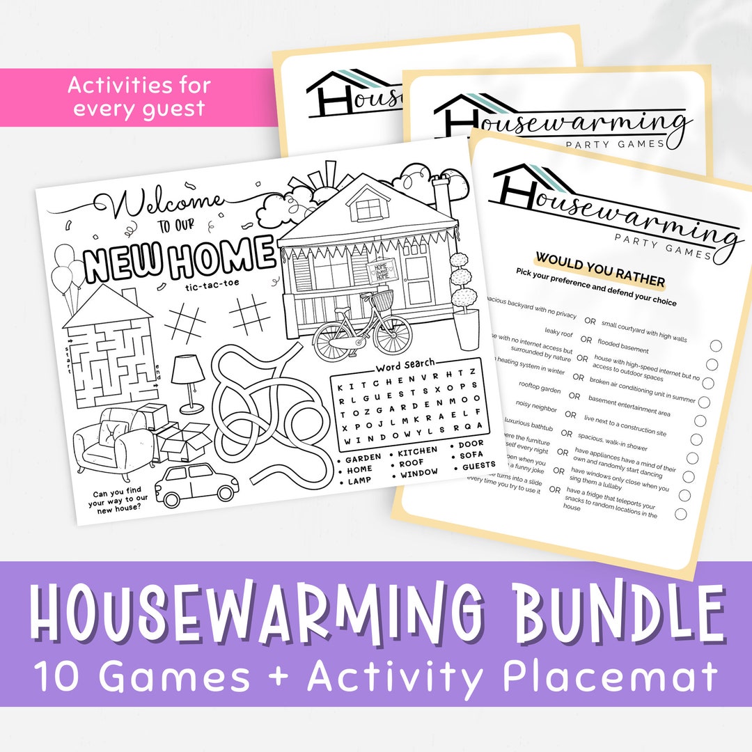 Housewarming Party Games and Activity Placemat, New Home Party Games ...