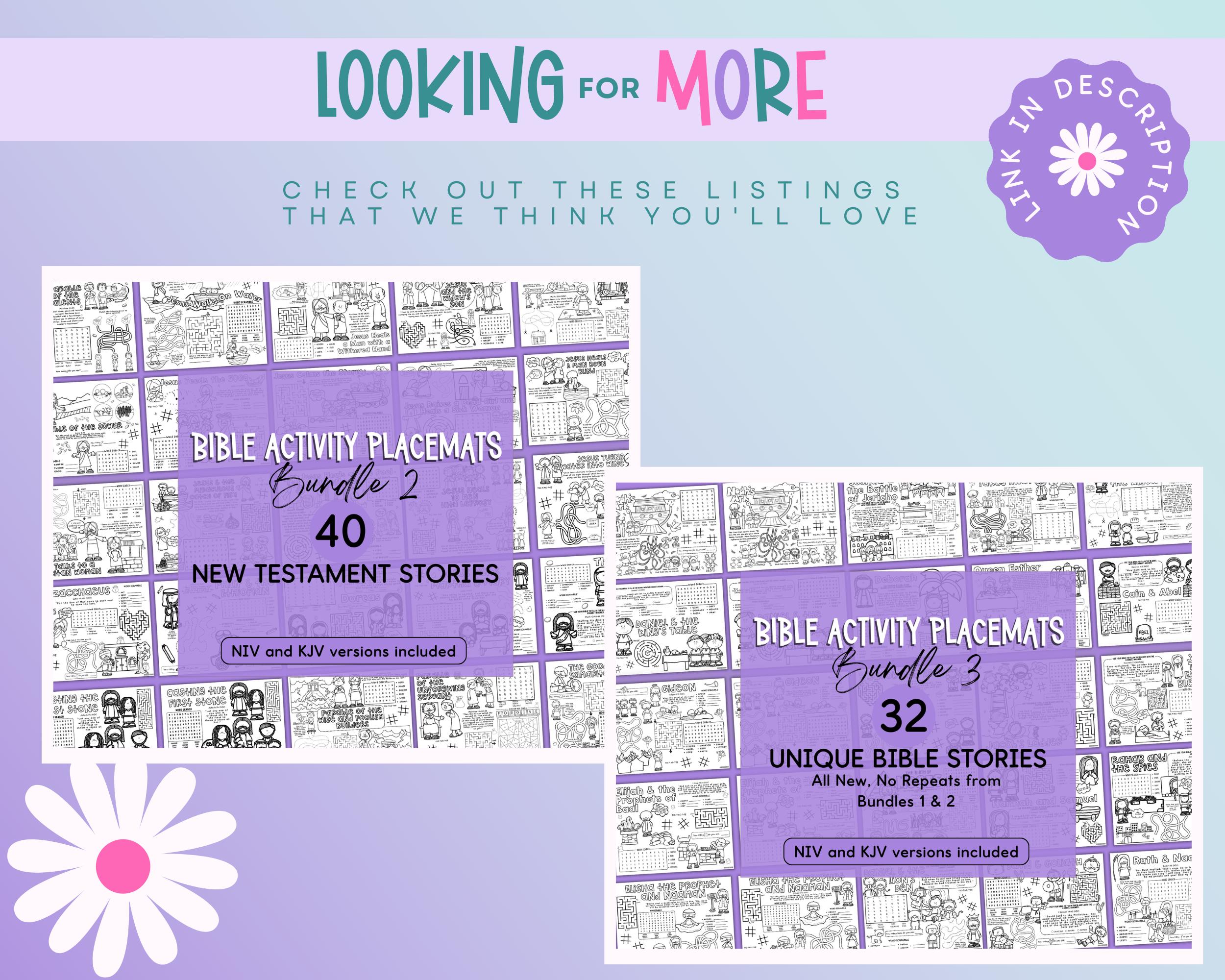 OLD TESTAMENT Bundle Activity Placemat, Bible Stories Coloring Placemat ...