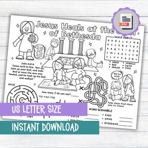 Jesus Heals at the Pool of Bethesda Activity Placemat, Bible Story ...